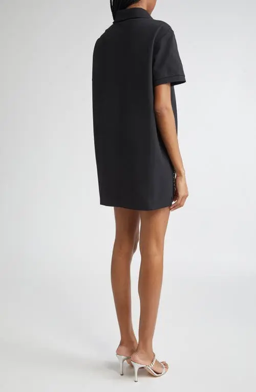 AREA Crystal Trim Heart Cutout Piqué Polo Dress