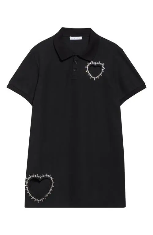 AREA Crystal Trim Heart Cutout Piqué Polo Dress