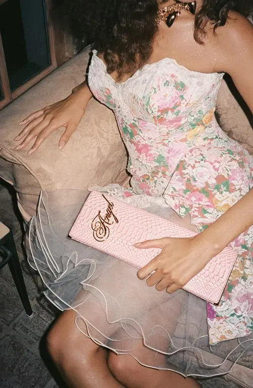 Jeffrey Campbell Halo-c Leather Clutch - Pink Snake