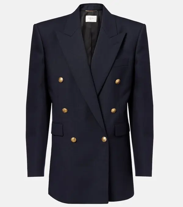 Saint Laurent Double-breasted Wool Chiné Blazer - Blue