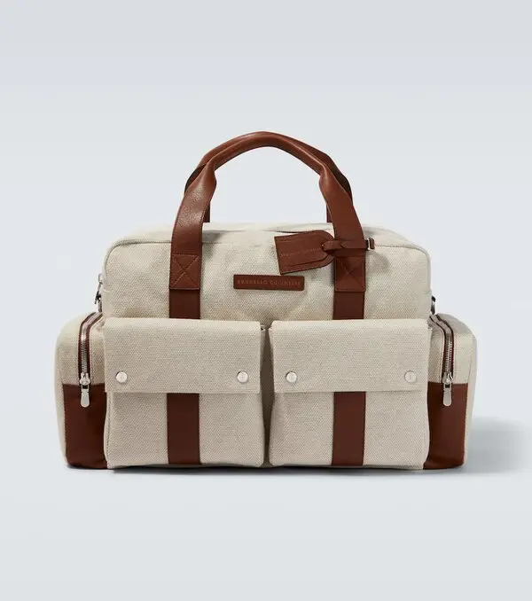 Brunello Cucinelli Leather-trimmed Duffle Bag - Beige