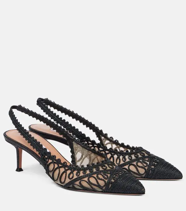 AQUAZZURA Kahlo 50 Raffia-effect Slingback Pumps