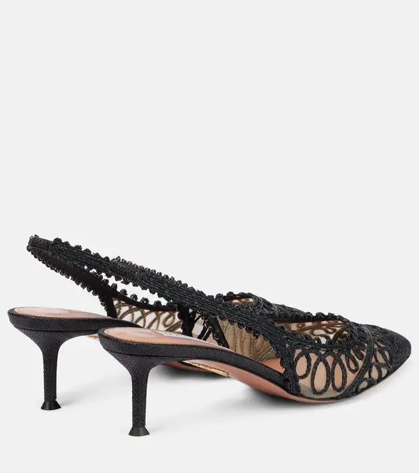 AQUAZZURA Kahlo 50 Raffia-effect Slingback Pumps