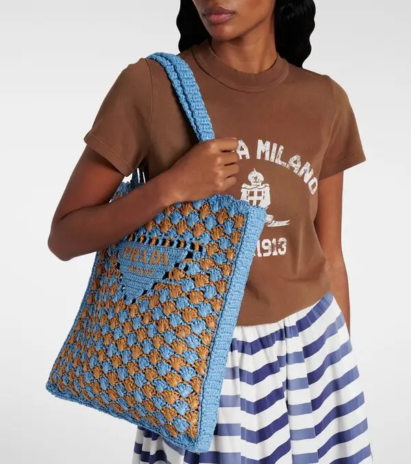Prada Logo Crochet Shopper