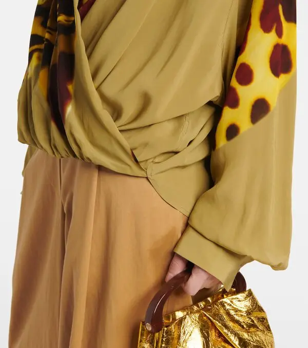Dries Van Noten Printed Draped Satin Blouse - Green