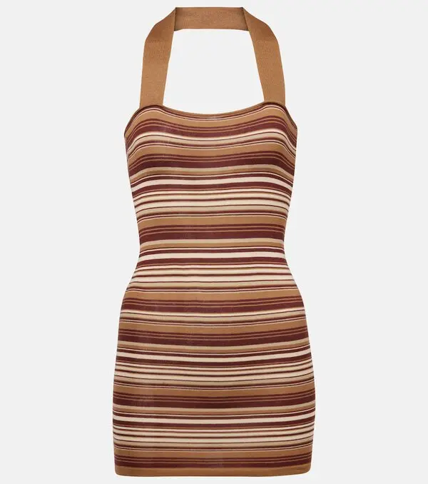 AYA MUSE Striped Silk-blend Halterneck Minidress - Brown
