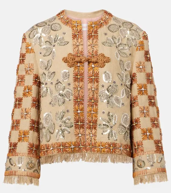 ジャケット・アウター 90s VALENTINO GARAVANI design linen jkt Valentino Garavani Embellished Embroidered Linen Jacket In Beige