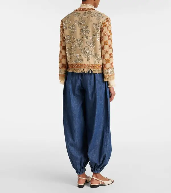 Valentino Garavani Embellished Embroidered Linen Jacket In Beige