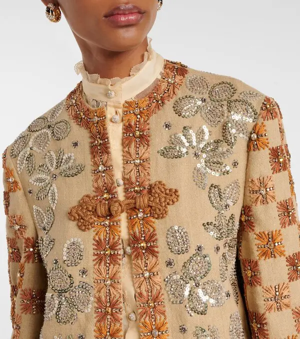 ジャケット・アウター 90s VALENTINO GARAVANI design linen jkt Valentino Garavani Embellished Embroidered Linen Jacket In Beige
