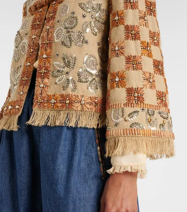 Valentino Garavani Embellished Embroidered Linen Jacket In Beige