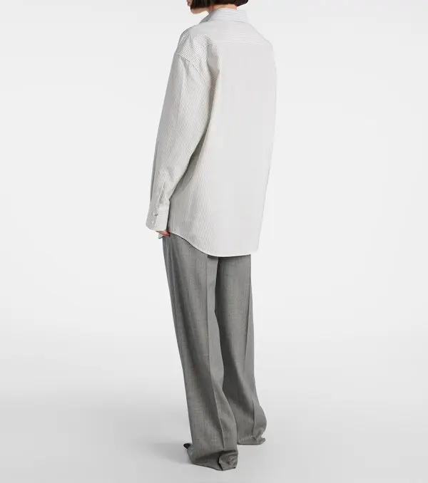 Saint Laurent Cassandre Striped Cotton Shirt - White