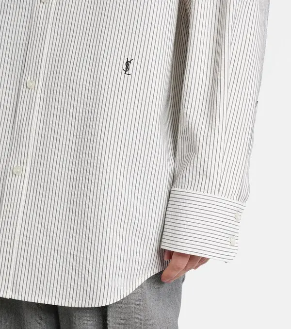 Saint Laurent Cassandre Striped Cotton Shirt - White