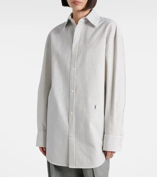 Saint Laurent Cassandre Striped Cotton Shirt - White