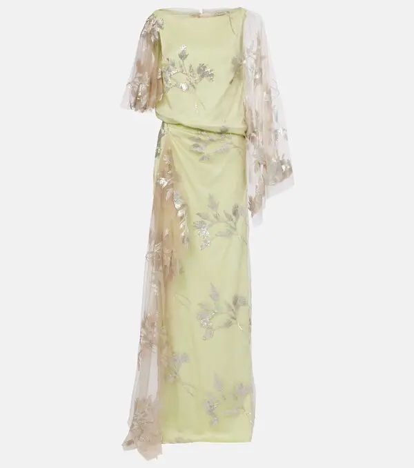 Erdem Sequined Draped Cady And Tulle Gown