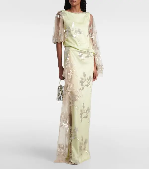 Erdem Sequined Draped Cady And Tulle Gown