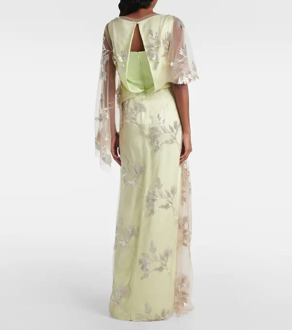 Erdem Sequined Draped Cady And Tulle Gown
