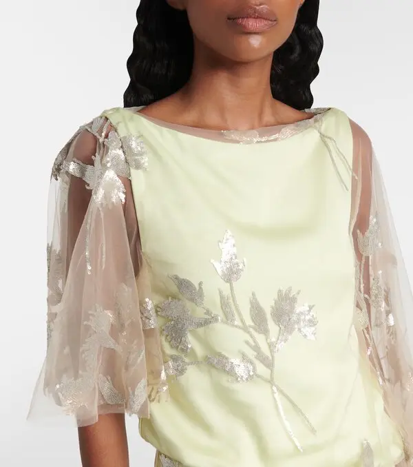 Erdem Sequined Draped Cady And Tulle Gown