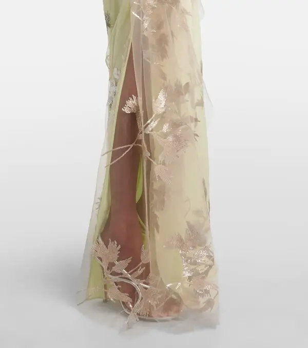 Erdem Sequined Draped Cady And Tulle Gown
