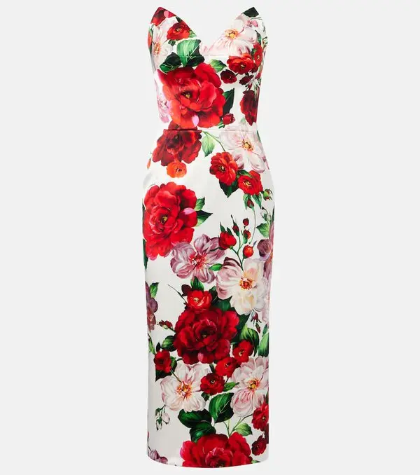 Dolce & Gabbana Floral Printed Midi Dress - Red