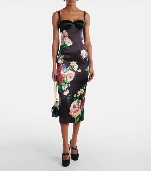 Dolce & Gabbana Floral Satin Midi Dress - Multicoloured