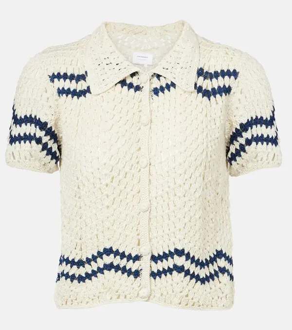 Anna Kosturova Nautical Chevron Crochet Shirt - White