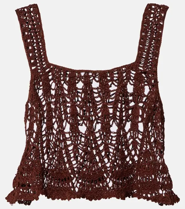 Anna Kosturova Crochet Cotton Crop Top - Brown
