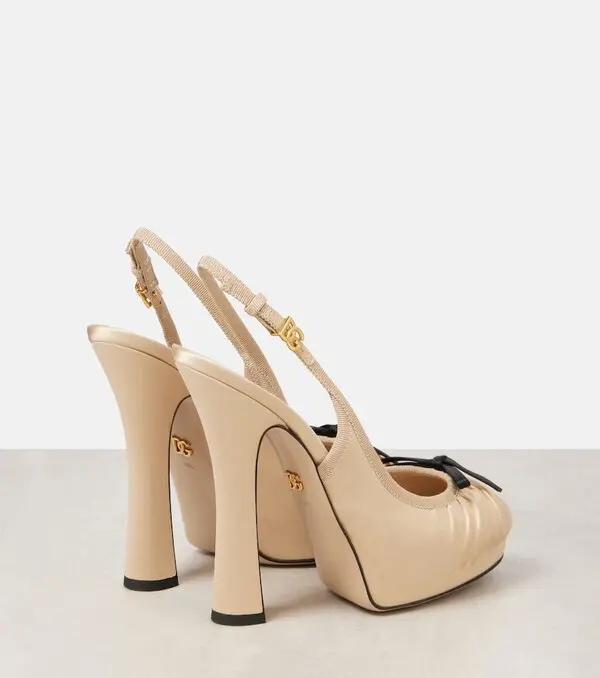 Dolce & Gabbana Vally Satin Platform Slingback Pumps - Beige