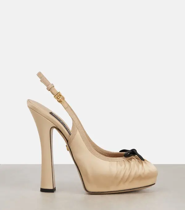 Dolce & Gabbana Vally Satin Platform Slingback Pumps - Beige