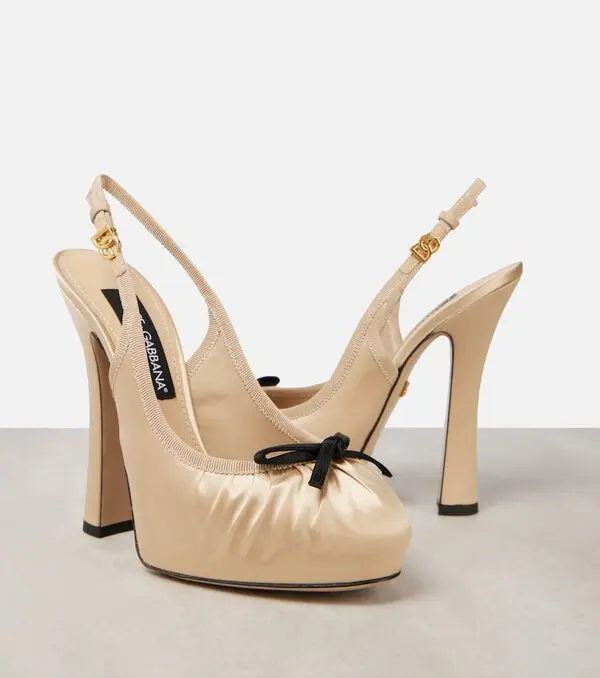 Dolce & Gabbana Vally Satin Platform Slingback Pumps - Beige
