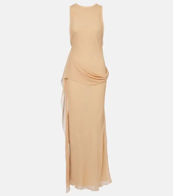 Victoria Beckham Draped Silk Gown - Beige