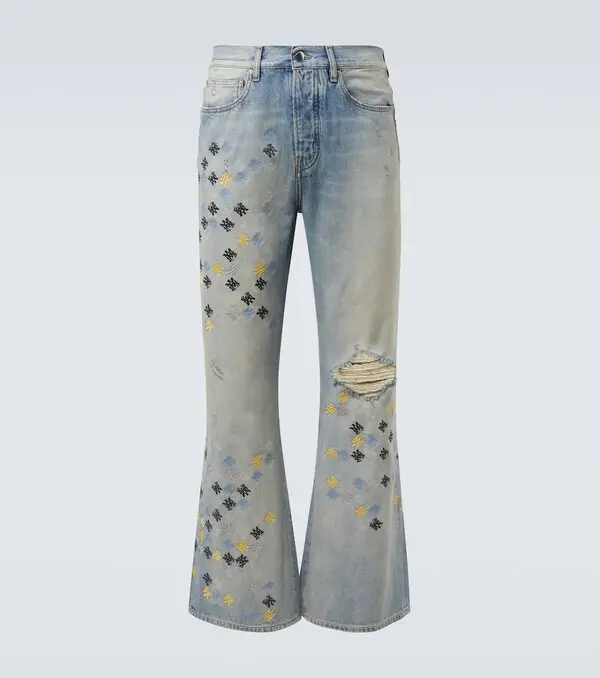 Amiri Ma Quad Embroidered Flared Jeans - Blue