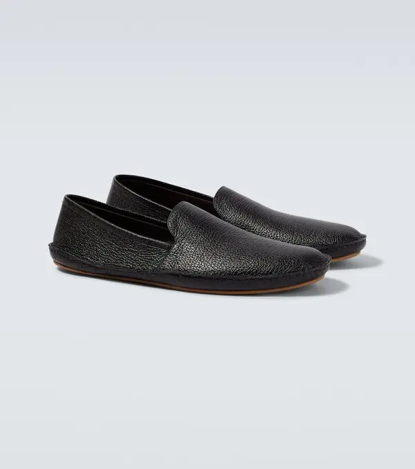 THE ROW Vasko Leather Slip-on Shoes - Black
