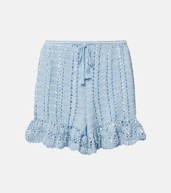 Anna Kosturova Crochet Cotton Shorts - Blue