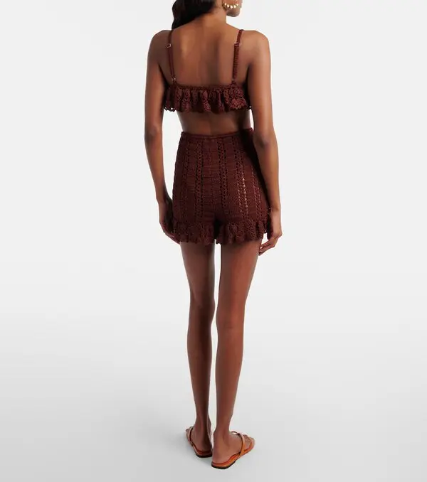 Anna Kosturova Crochet Cotton Shorts - Brown