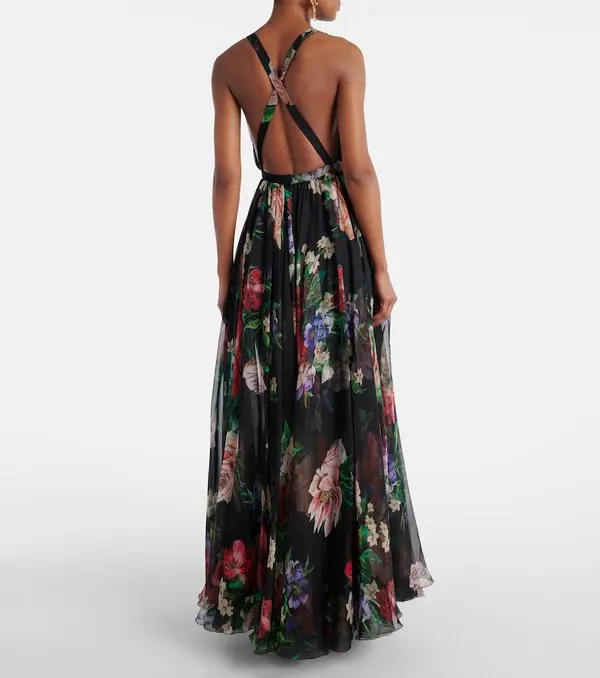 Dolce & Gabbana Floral Pleated Silk Chiffon Gown - Multicoloured