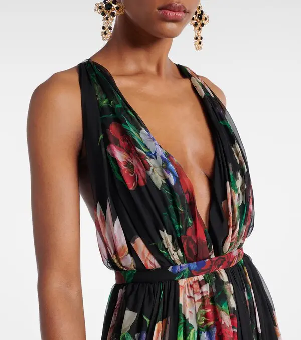 Dolce & Gabbana Floral Pleated Silk Chiffon Gown - Multicoloured