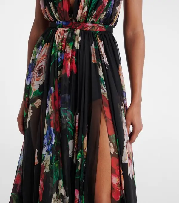 Dolce & Gabbana Floral Pleated Silk Chiffon Gown - Multicoloured