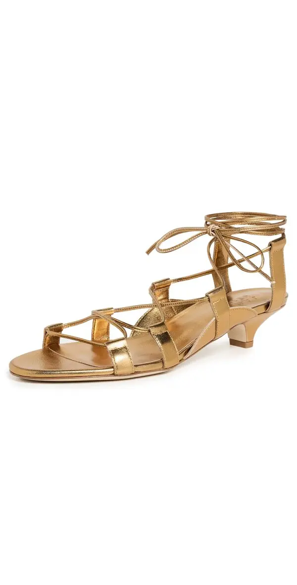 JAMIE HALLER Sparta Metallic Kitten Heel Sandals - Metallic Bronze