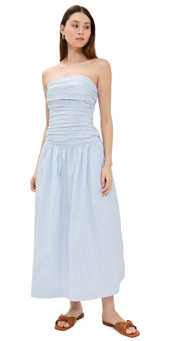 Line & Dot Darra Midi Dress In White/Blue - 40% Off | Editorialist