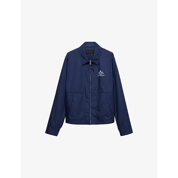 Prada Branded-print Side-pocket Woven Jacket - Blue