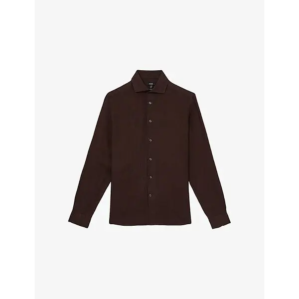 REISS Ruban Classic Collar Linen Shirt - Dark Brown