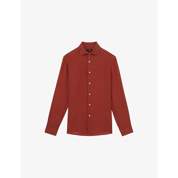 REISS Ruban Classic Collar Linen Shirt - Paprika Red