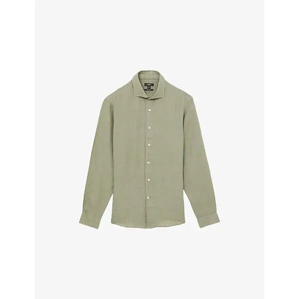 REISS Ruban Classic Collar Linen Shirt - Thyme Green