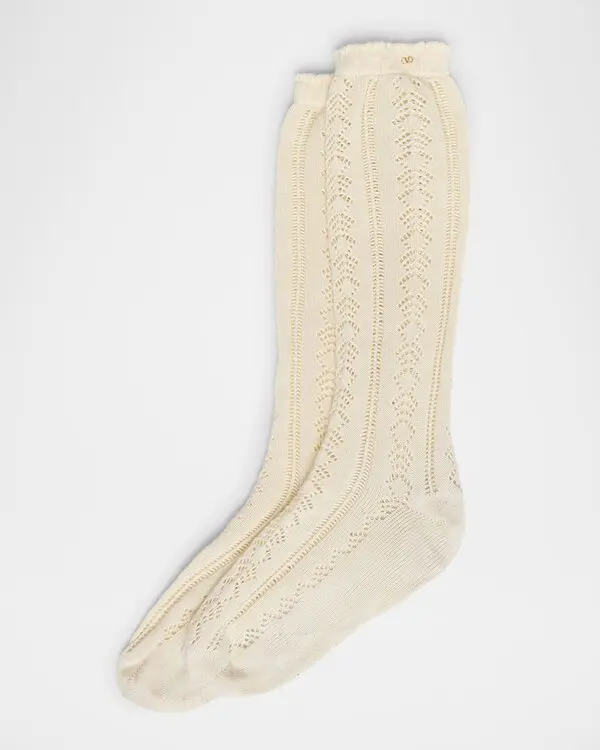 Valentino Garavani Cotton Eyelet Over-calf Socks - Butter