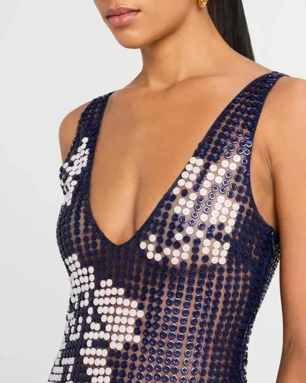 WYNN HAMLYN Hibiscus Button Gown - Navy