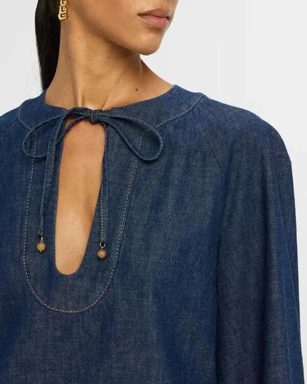 Zimmermann Rhiannon Fringe Denim Mini Dress - Atlantic