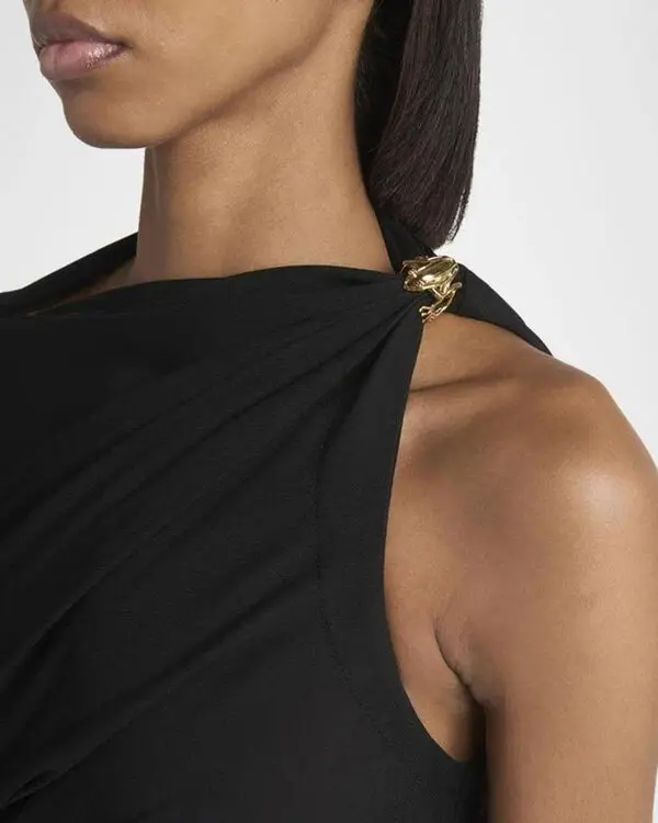 Bottega Veneta Frog Draped Viscose Jersey Cape Dress - Nero