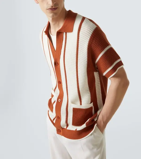 Frescobol Carioca Fabricio Crochet Cotton Shirt Burnt