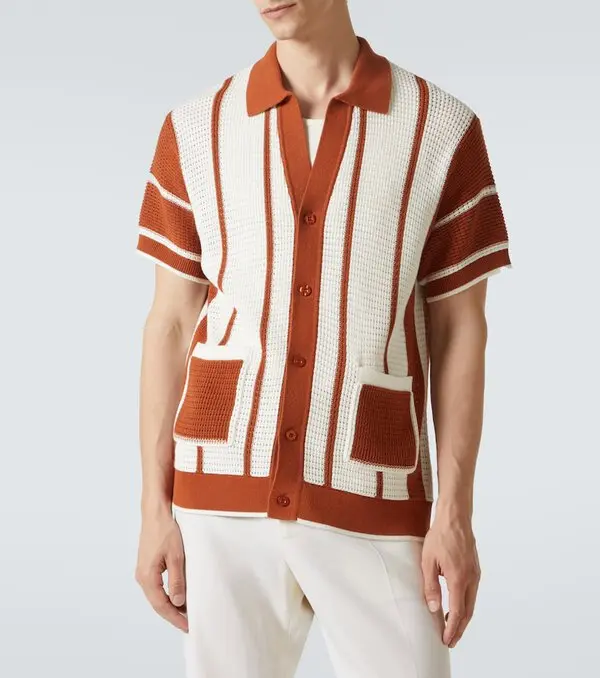 Frescobol Carioca Fabricio Crochet Cotton Shirt Burnt