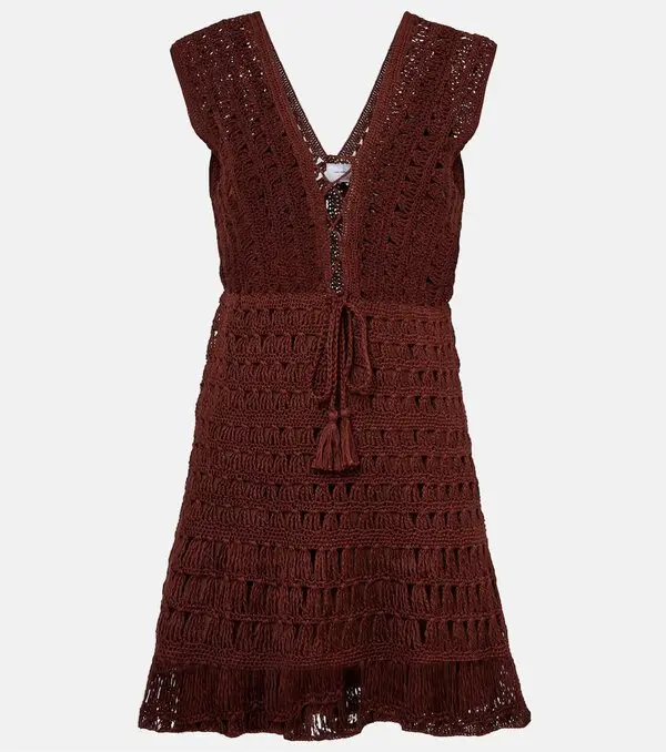 Anna Kosturova Jennifer Crochet Cotton Minidress - Brown
